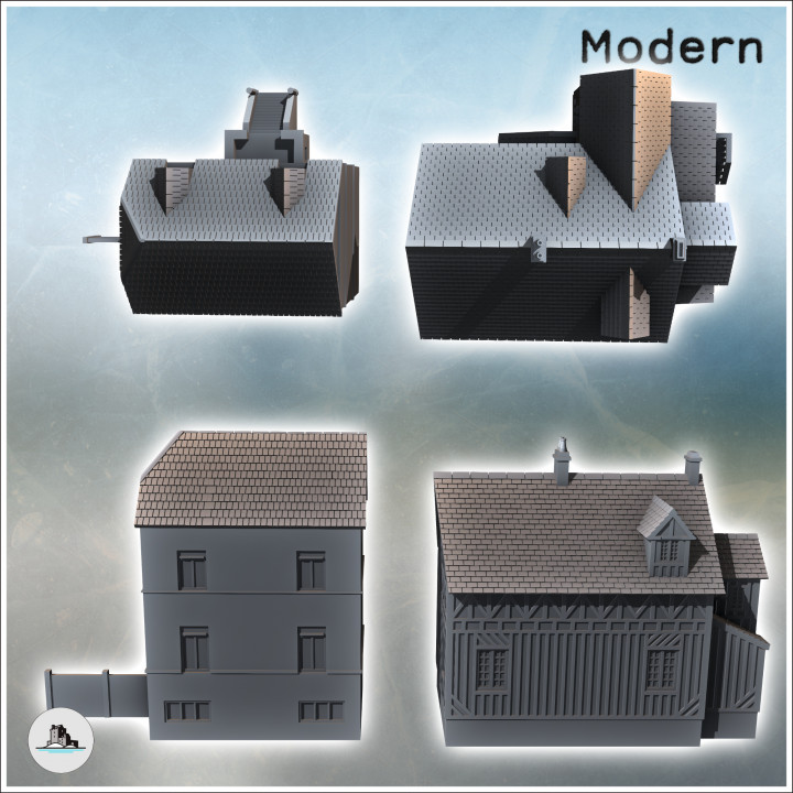 3D Printable Set of two houses from Sword Beach (Ouistreham, Normandy ...