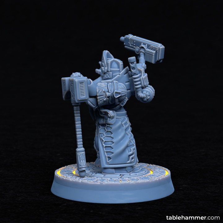 3D Printable Hammer Priest (Dwarf techno specialist hero) by Tablehammer