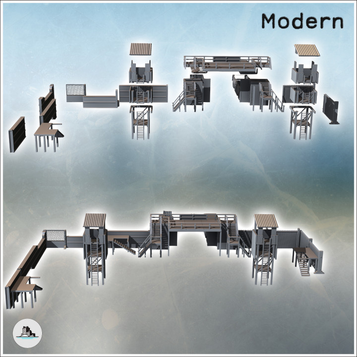 3D Printable Set of post-apocalyptic modern fortifications with metal ...