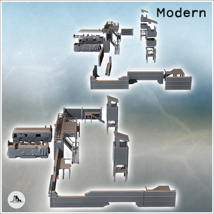 3D Printable Set of post-apocalyptic modern fortifications with metal ...