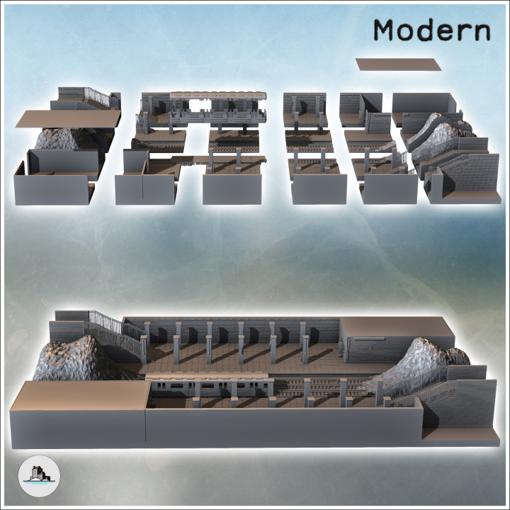 3D Printable Underground subway station with empty train and debris on ...