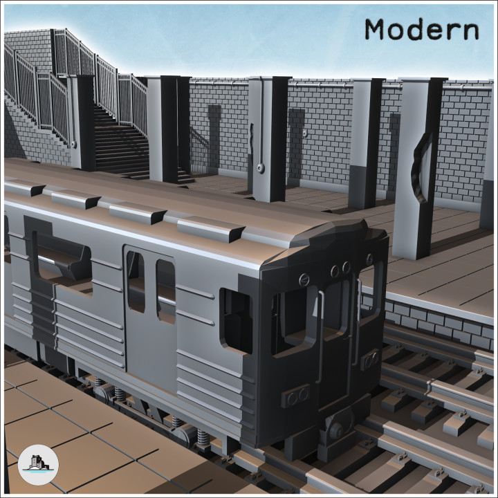 3D Printable Underground subway station with empty train and debris on ...