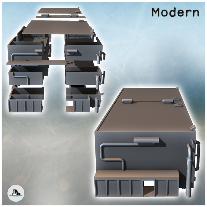 3D Printable Open modern industrial building with multiple floors, flat ...