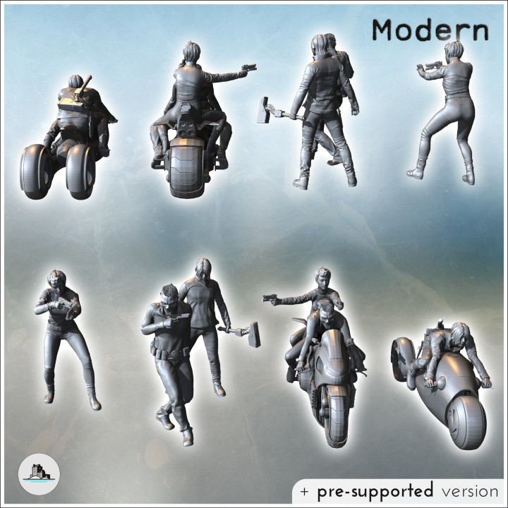 3D Printable Set of six post-apocalyptic gang members with two ...