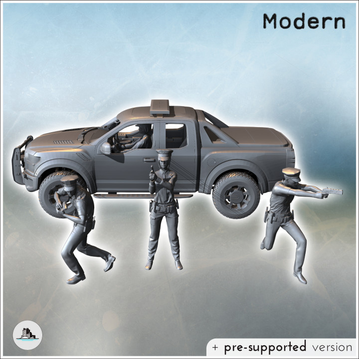 3D Printable Set of three police officers with uniforms and peaked caps ...