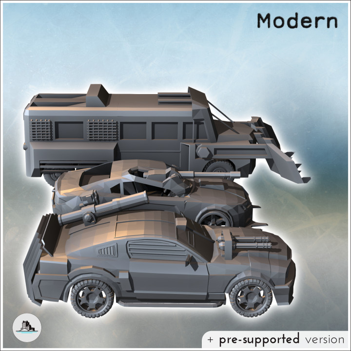 3D Printable Set of three post-apocalyptic vehicles with improvised ...