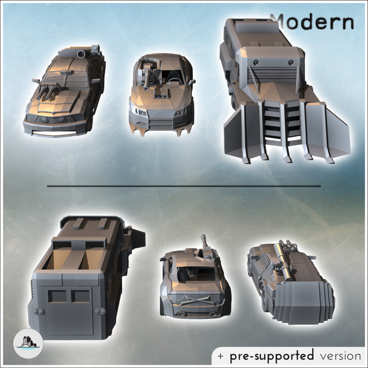 3D Printable Set of three post-apocalyptic vehicles with improvised ...