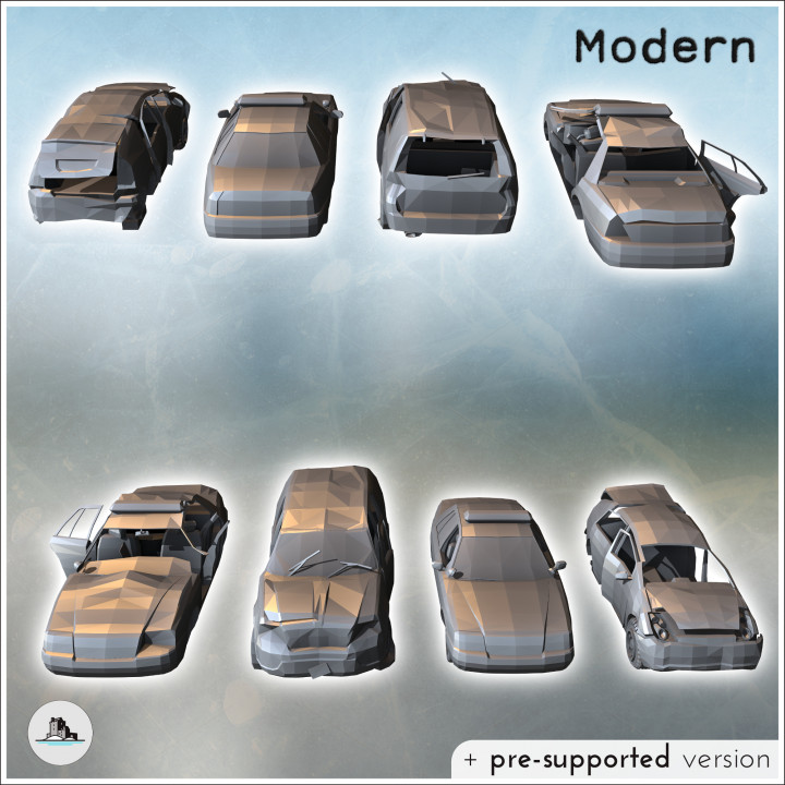 3D Printable Set of four post-apocalyptic vehicles with a police car ...