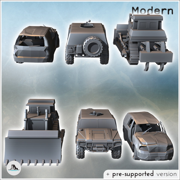 3D Printable Set of three post-apocalyptic vehicles with vehicle ...