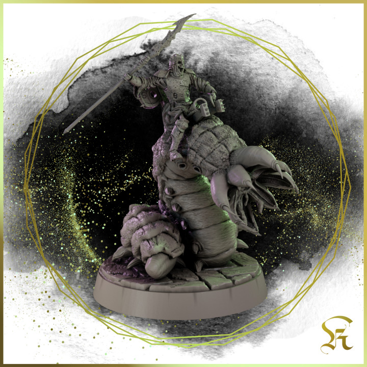 3D Printable Skeleton Worm Rider (32mm & 75mm) by Krizzart Miniatures