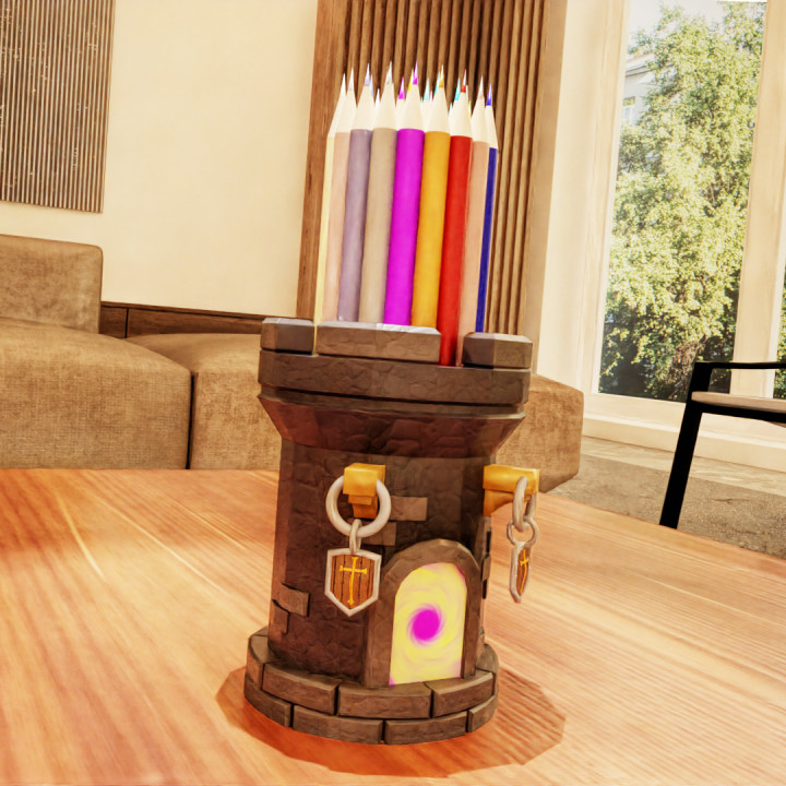 3D Printable Medieval Tower Pen Holder - Fantasy Room by Lazy Bear