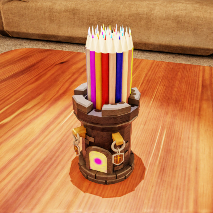 3D Printable Medieval Tower Pen Holder - Fantasy Room by Lazy Bear