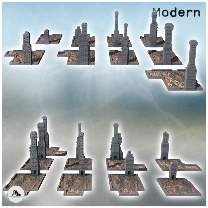 3D Printable Set of nine urban brick chimneys with roof (4) - Modern ...