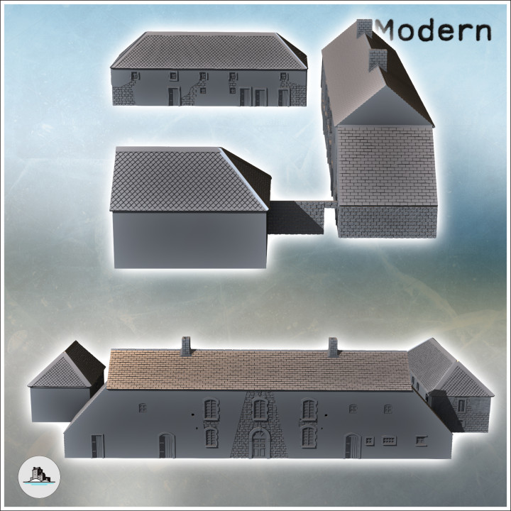 3D Printable Set of three Norman farm buildings with exposed bricks and ...