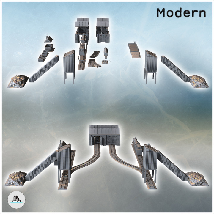 3D Printable Industrial railway complex with sheds for trains ...