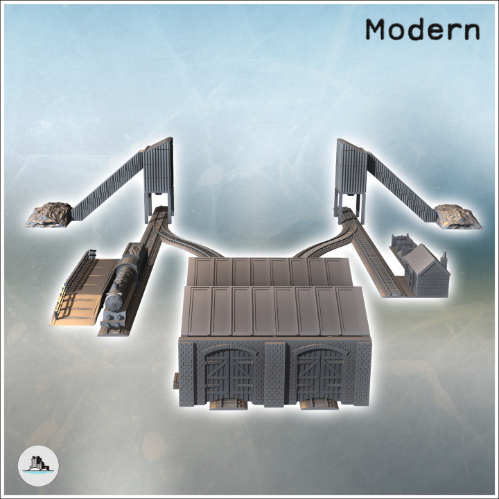 3D Printable Industrial railway complex with sheds for trains ...