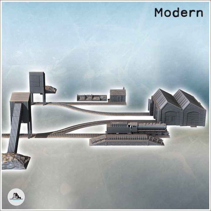 3D Printable Industrial railway complex with sheds for trains ...