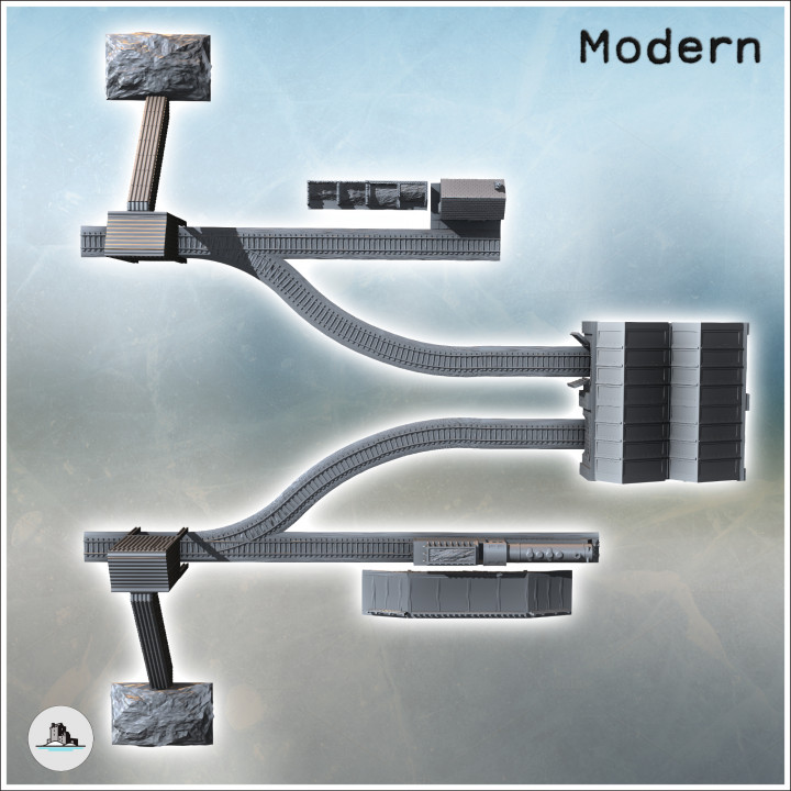 3D Printable Industrial railway complex with sheds for trains ...