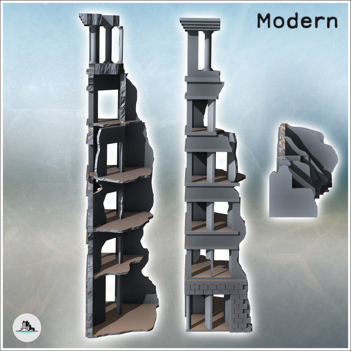 3D Printable Ruined corner building with brick base and columns (13 ...