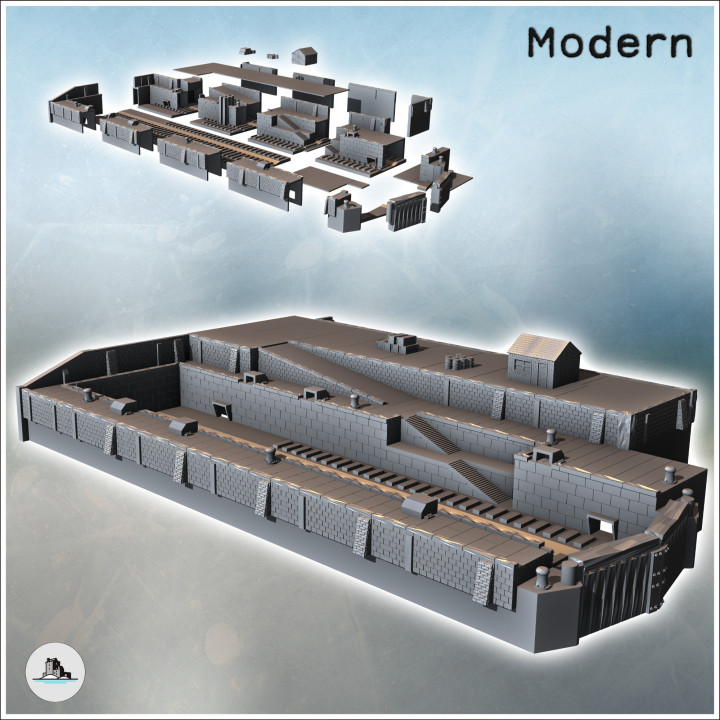 3D Printable Large port dry dock for ships with brick and stone walls ...