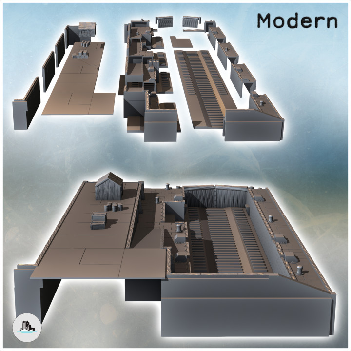 3D Printable Large port dry dock for ships with brick and stone walls ...