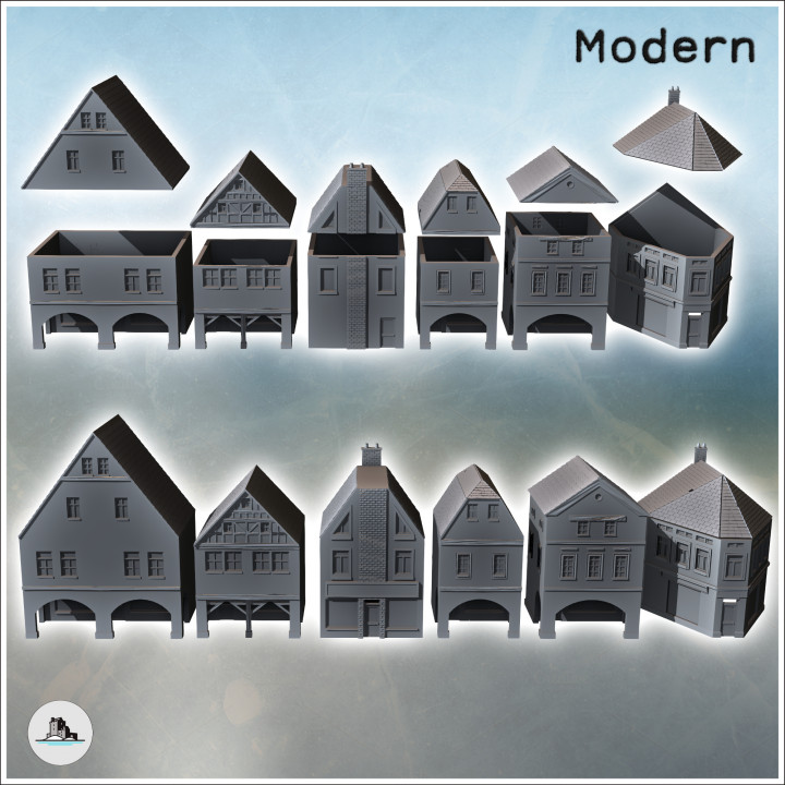 3D Printable Set of six buildings with sheltered passages under ...