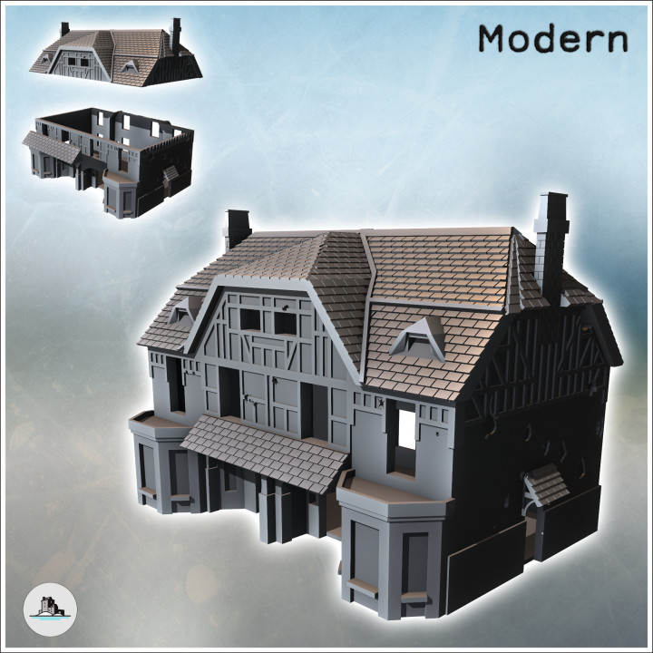 3D Printable Multi-story house with tiled roof and chimneys (Juno Beach ...
