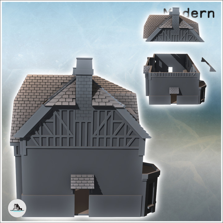 3D Printable Multi-story house with tiled roof and chimneys (Juno Beach ...