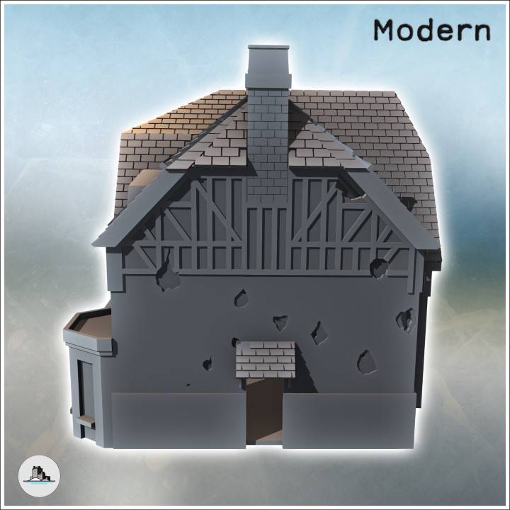 3D Printable Multi-story house with tiled roof and chimneys (Juno Beach ...