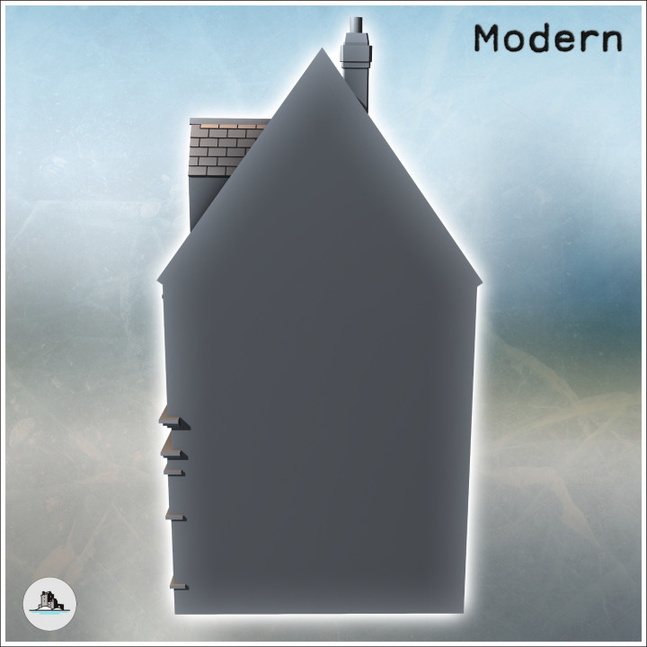 3D Printable French bakery-pastry shop with two stories and damaged ...