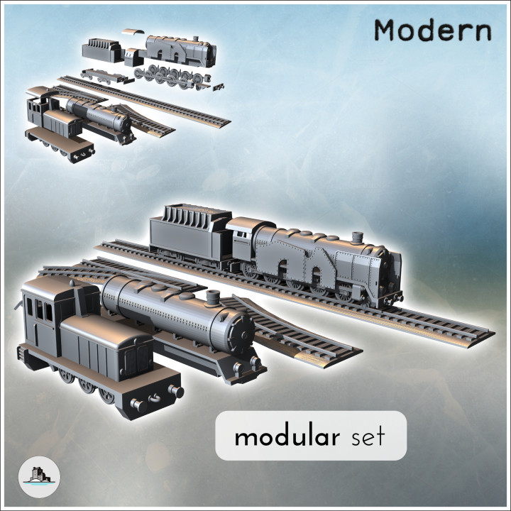 3D Printable Set of steam and diesel locomotives with various types of ...