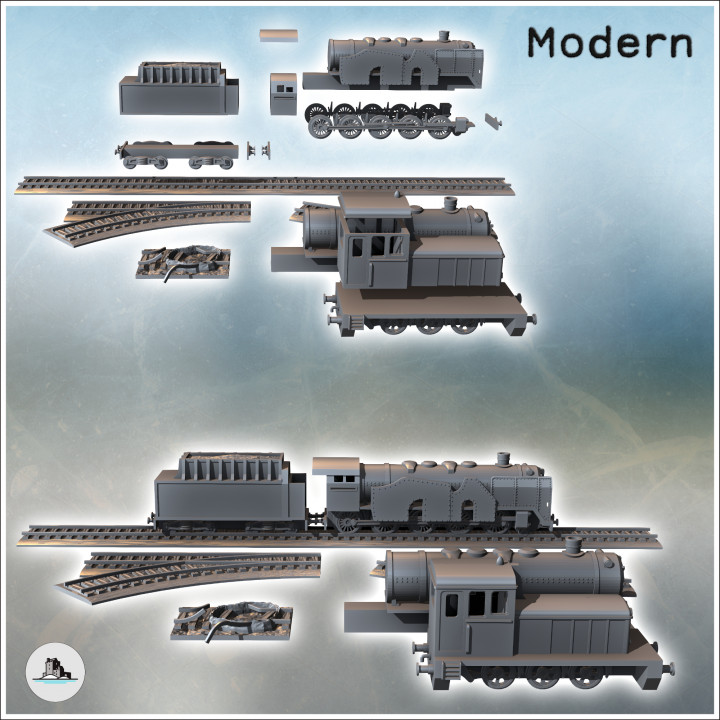 3D Printable Set of steam and diesel locomotives with various types of ...