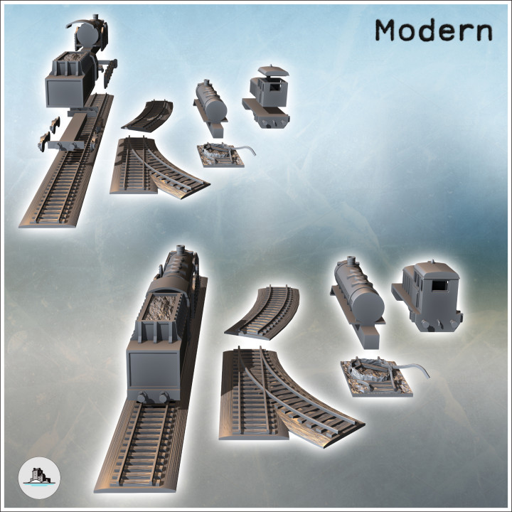 3D Printable Set of steam and diesel locomotives with various types of ...