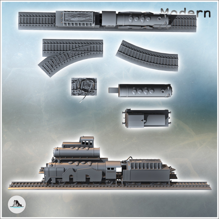 3D Printable Set of steam and diesel locomotives with various types of ...