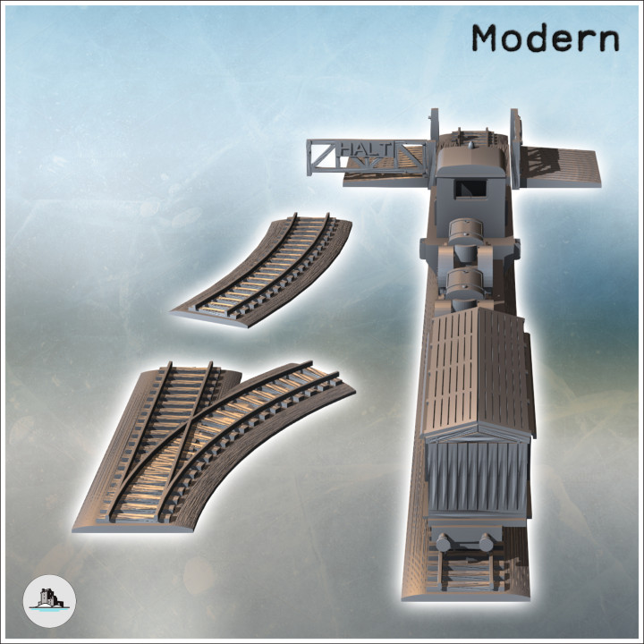 3D Printable Set of modern trains with diesel locomotive, platforms ...