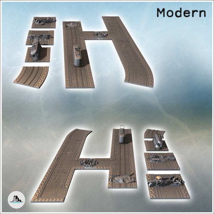 3D Printable Set of modular paved roads for a modern city with debris ...