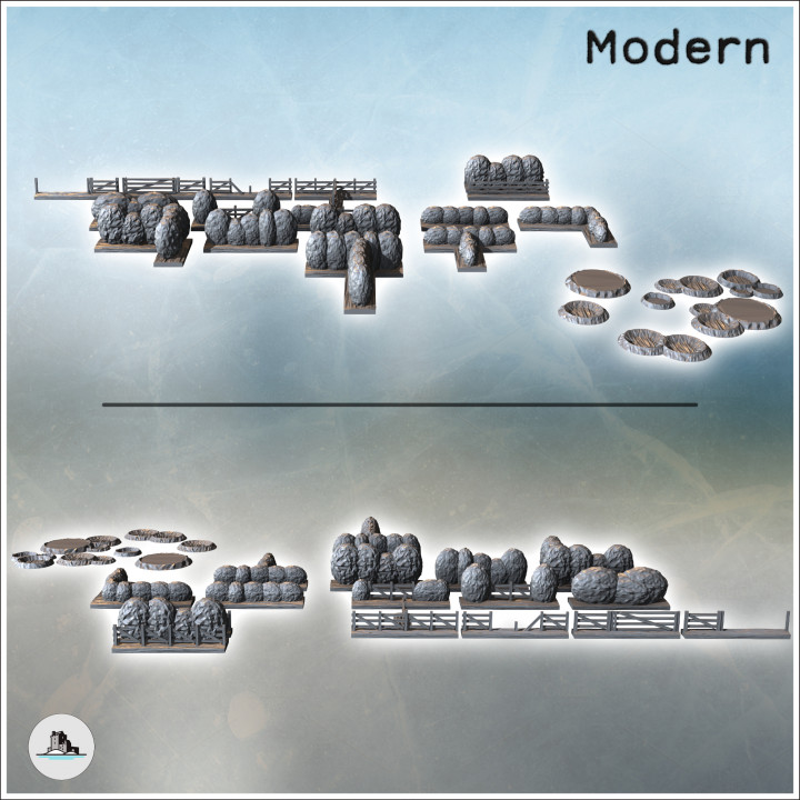 3D Printable Set of natural scenery with bushes, hedges, and wooden ...