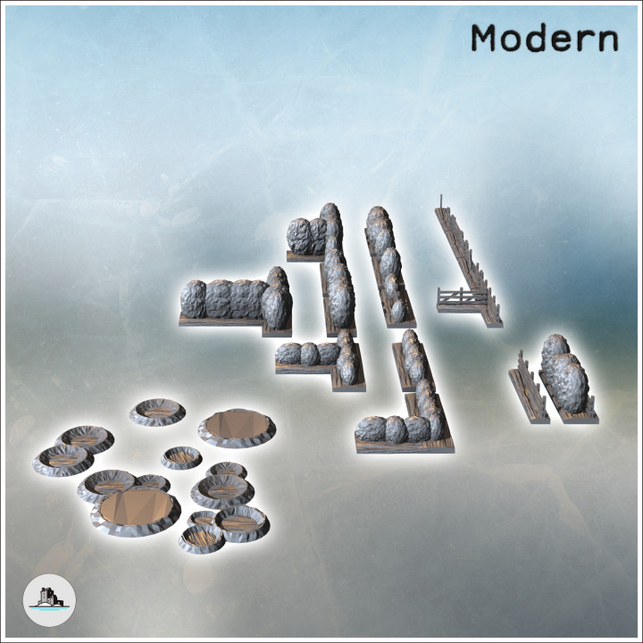 3D Printable Set of natural scenery with bushes, hedges, and wooden ...