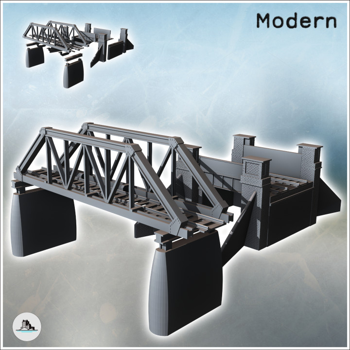 3D Printable Set of two modern railway bridges with pillars and brick ...