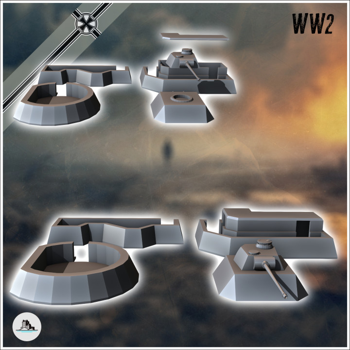 3D Printable Set of blockhouse fortifications with German Panzer V ...