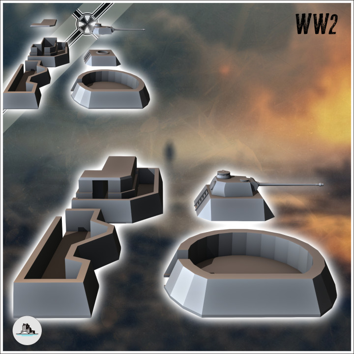 3D Printable Set of blockhouse fortifications with German Panzer V ...