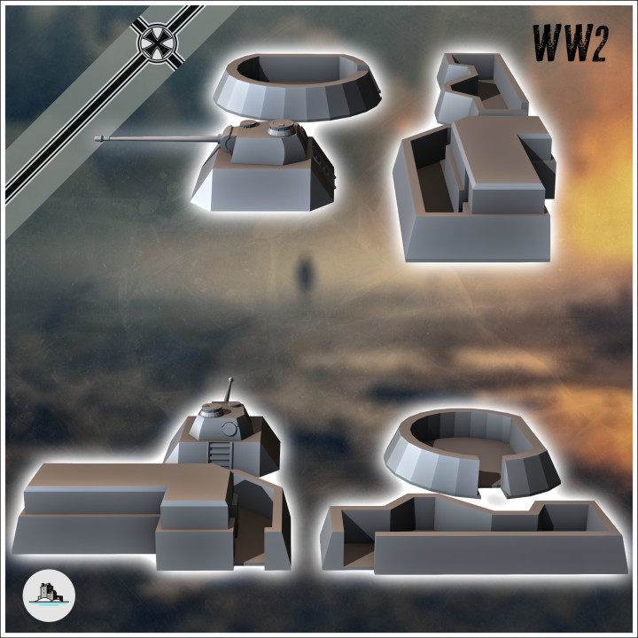 3D Printable Set of blockhouse fortifications with German Panzer V ...