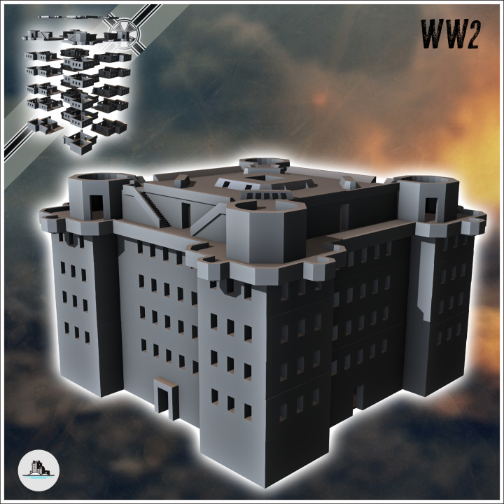 3D Printable Flak tower, Blaurt I (1st generation G-Tower Flakturm VI) Anti-air bunker - Modern ...