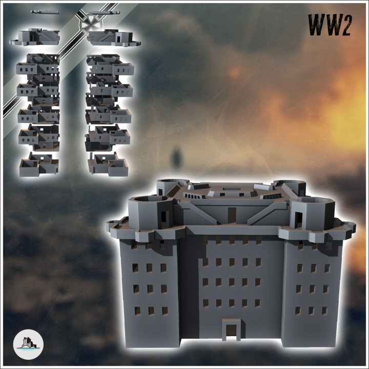 3D Printable Flak tower, Blaurt I (1st generation G-Tower Flakturm VI ...