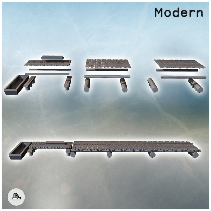 3D Printable Improvised wooden log bridge with float and railway tracks ...