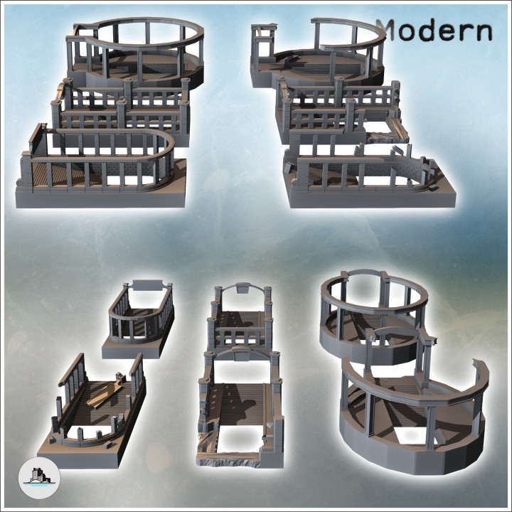 3D Printable Set of underground metro entrance with intact and ...
