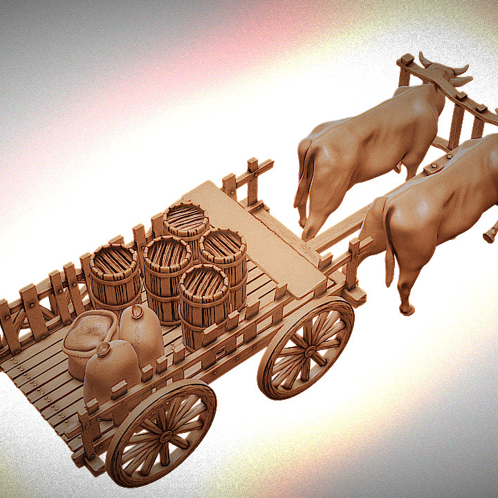 3D Printable Ox and Wagon by Key Capas