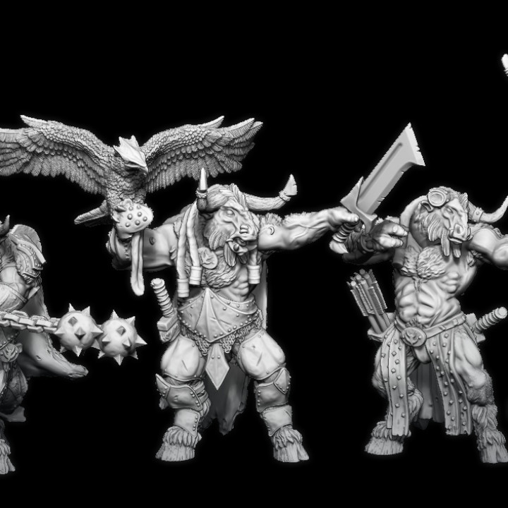 3D Printable Bstmn16 Clovis Minotaur spinning with morning star (Pre ...