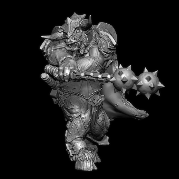 3D Printable Bstmn16 Clovis Minotaur spinning with morning star (Pre ...