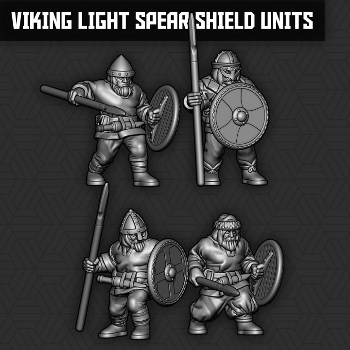 3D Printable Viking Light Spear & Shield Units by Smol Miniatures